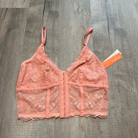 Colsie | Tops | Nwt Colsie Coral Pink Lace Corset Bralette | Poshmark